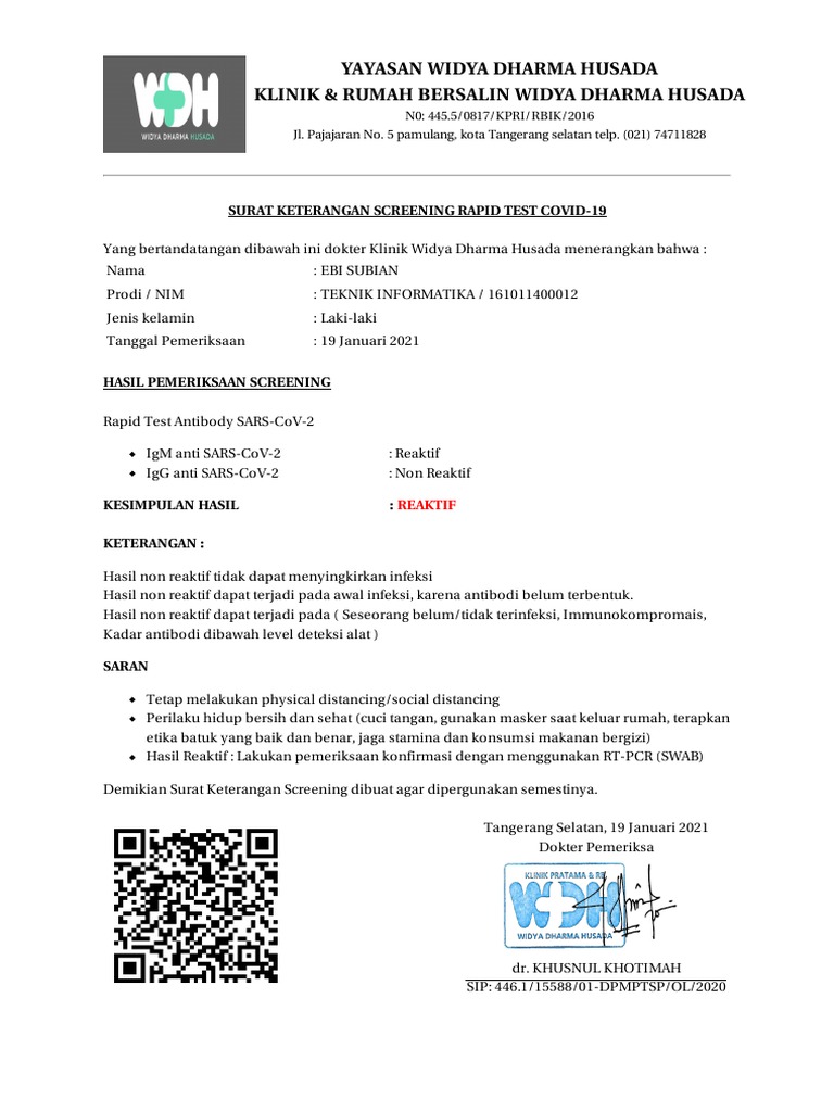 Hasil Rapid Test - Ebi Subian | PDF