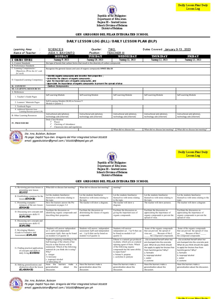 Scie DLL q2 m6 CARBON COMPOUNDS | PDF | Lesson Plan | Teachers