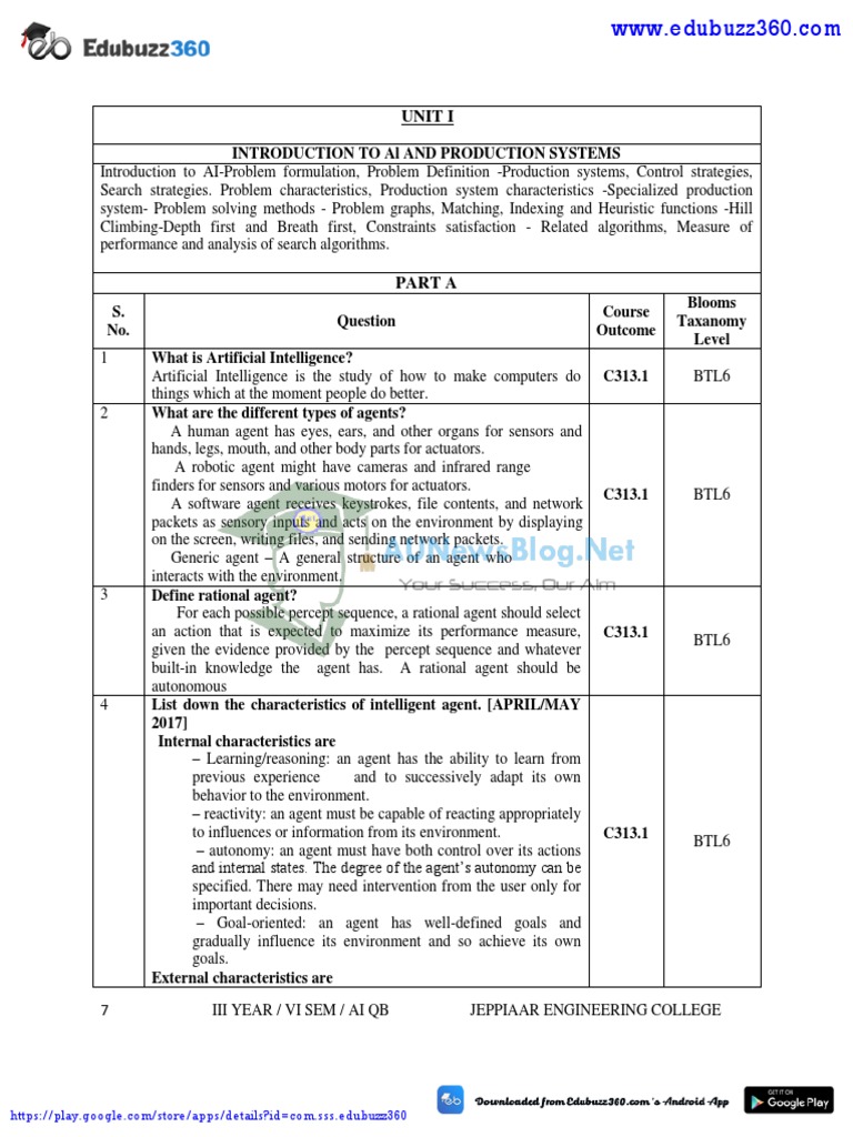 CS8691 QB 004 Edubuzz360 | PDF | First Order Logic | Artificial Intelligence