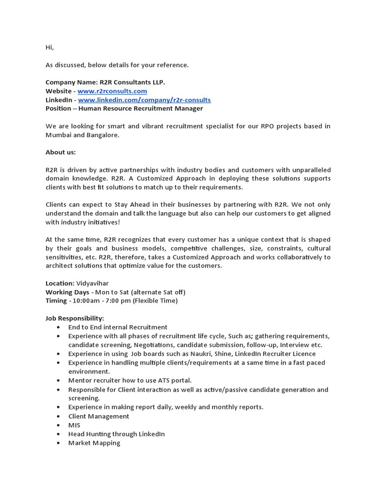 HR Recruiter - JD | PDF