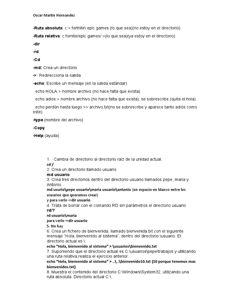 Ejercicios CMD | PDF | Archivo de computadora | Directorio (Computación)