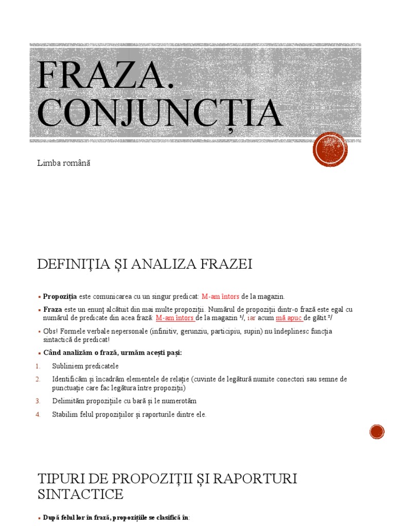 Fraza. Conjuncția: Limba Română | PDF