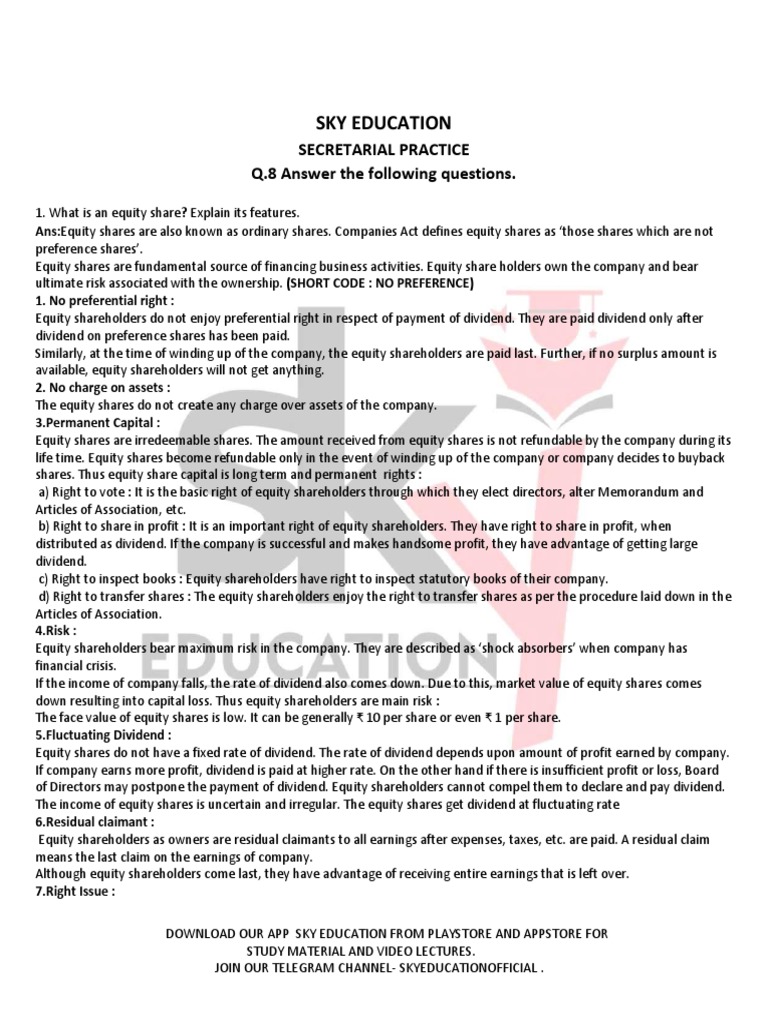 HSC SP Q.8. Answer The Following | PDF | Dividend | Stocks