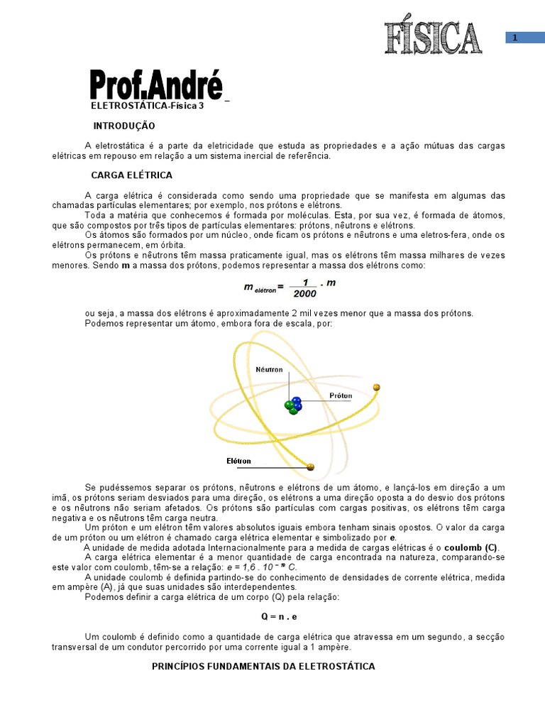 Eletrostática Pdf Carga Elétrica Próton