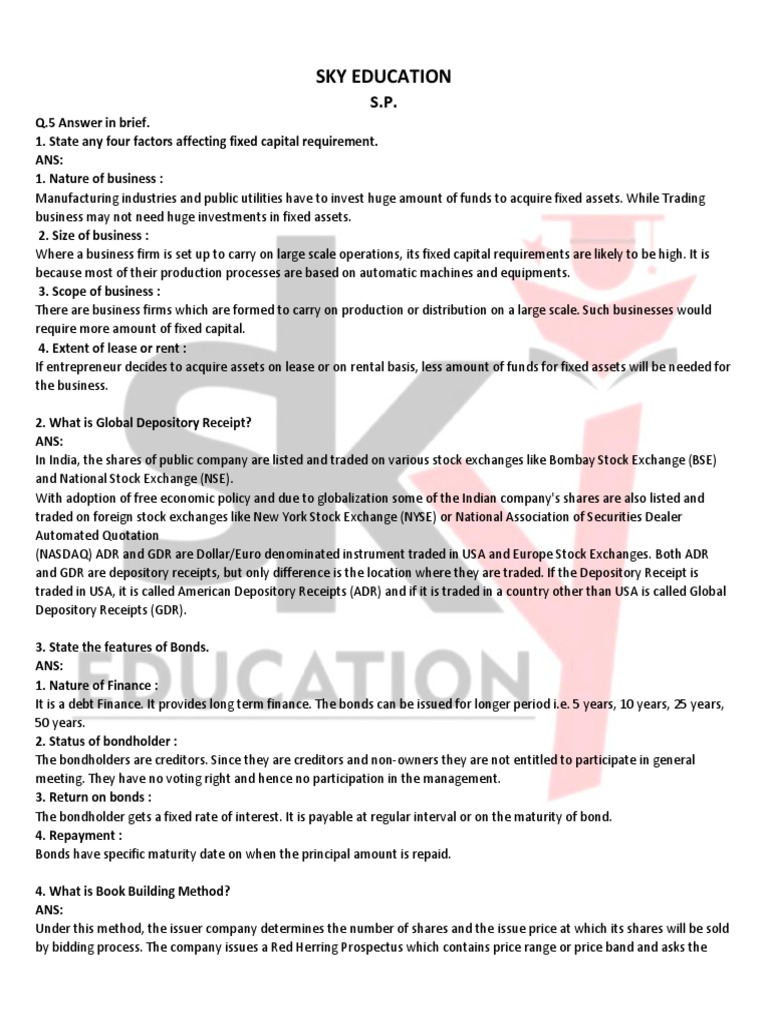 HSC SP Q.5. Answer in Brief PDF | PDF | Bonds (Finance) | Stocks