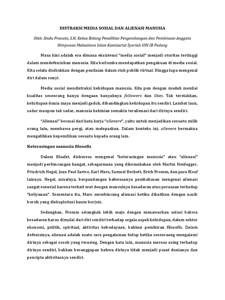 Alienasi Manusia di Era Media Sosial | PDF | Ilmu Sosial