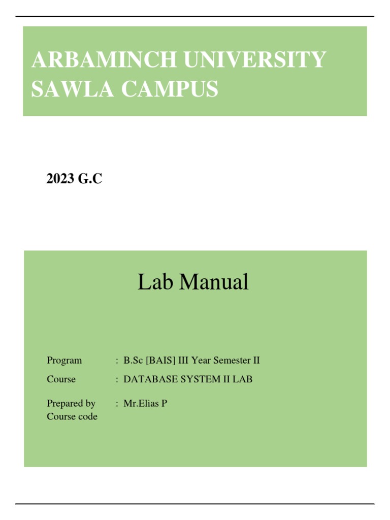 Database System II Lab Manual | PDF | Databases | Information Technology Management