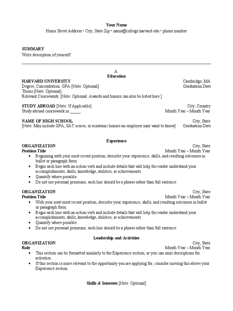 Harvard ATS-Friendly Resume Template | PDF | International Student ...