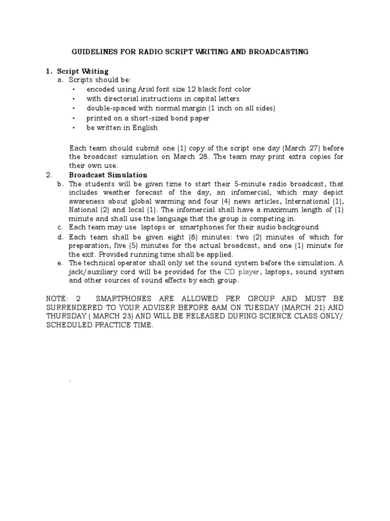 Guidelines For Radio Script Writing And Broadcasting Pdf