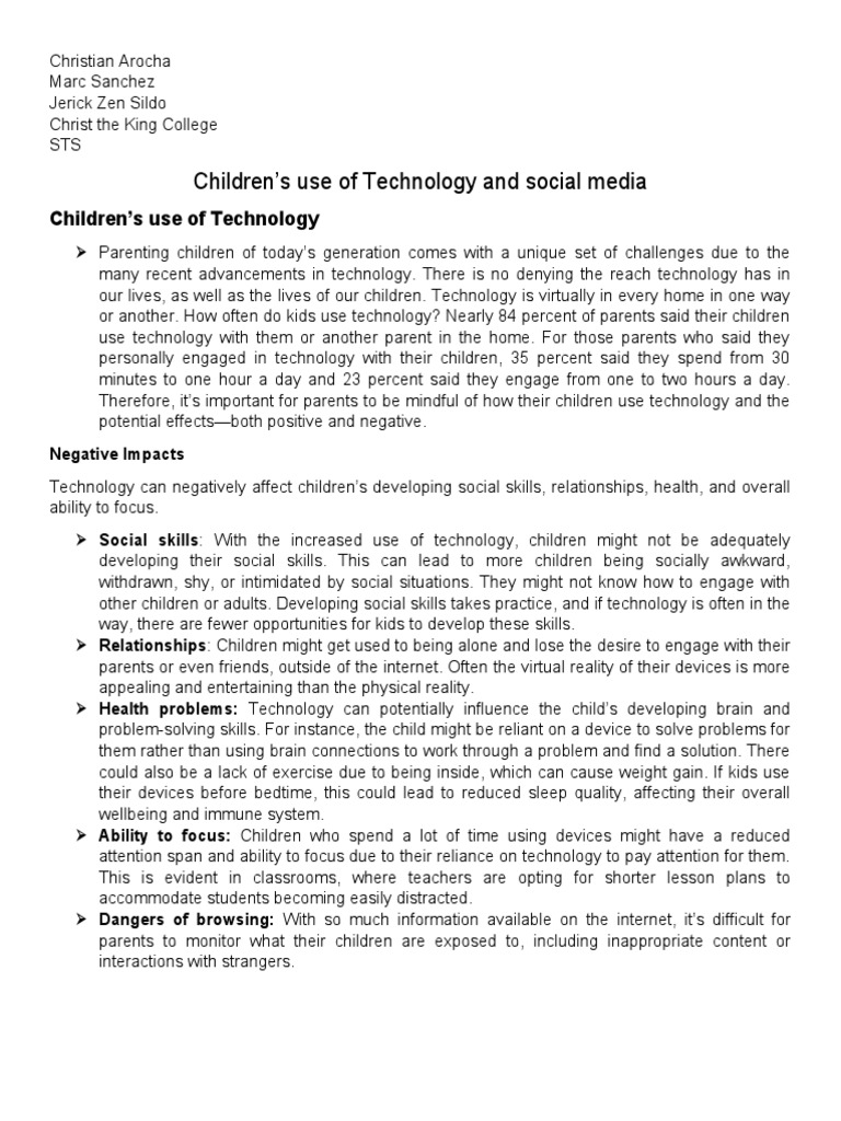 Childrens Use of Technology and Social Media | PDF | Social Media ...