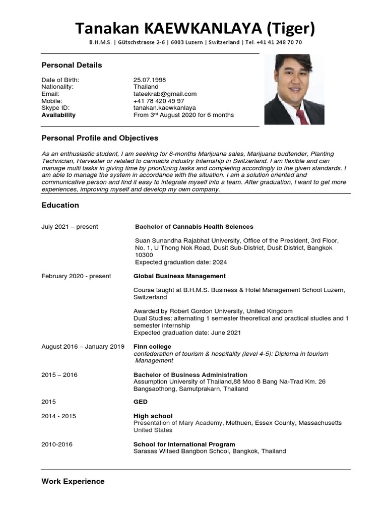 Cannabis Industry Internship Resume | PDF | Thailand