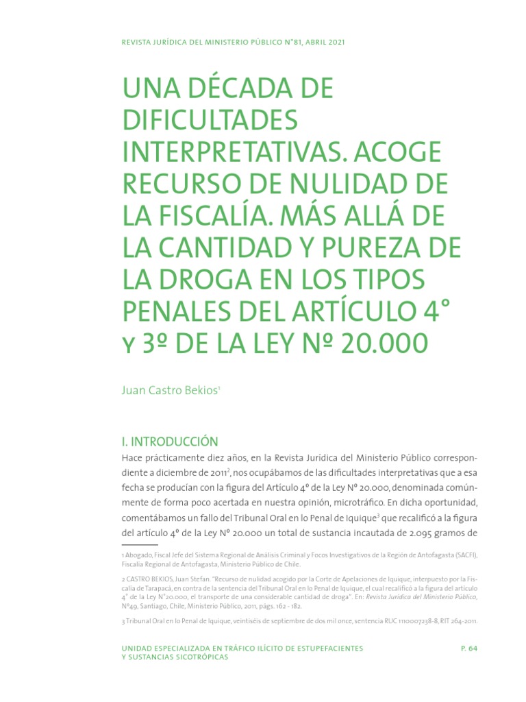 LEY 20.000 REVISTA Ministerio Público de Chile Fiscal Jefe JUAN CASTRO ...