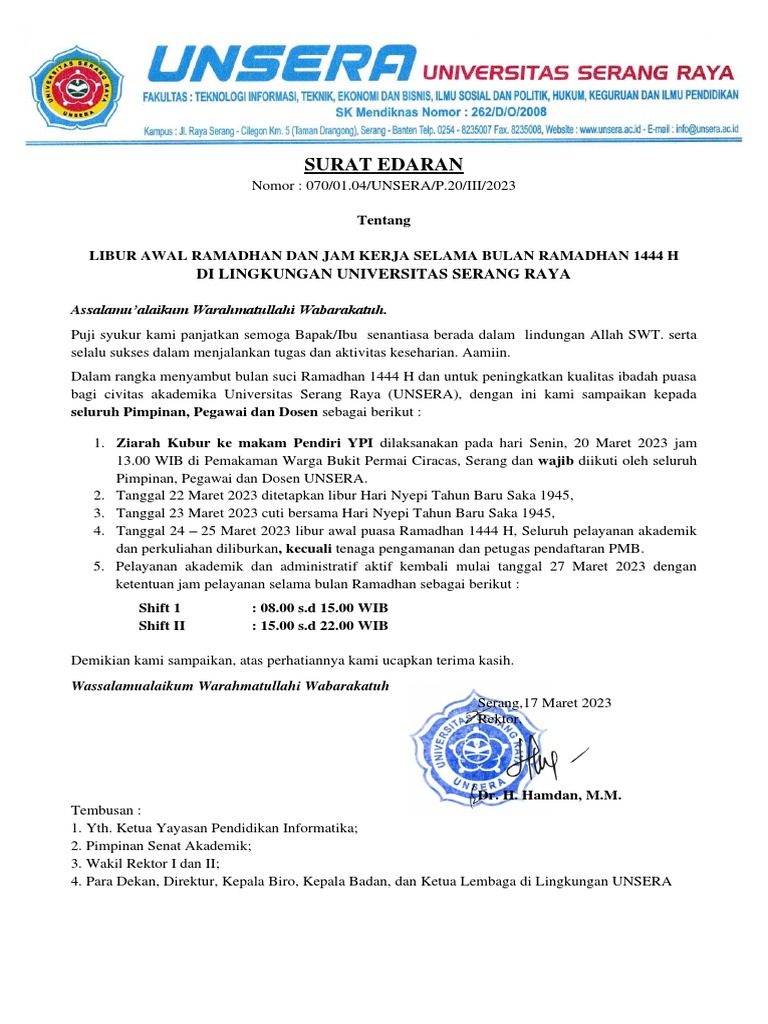 SURAT EDARAN Libur AWAL BULAN PUASA 1444 H - 230318 - 114412 PDF | PDF
