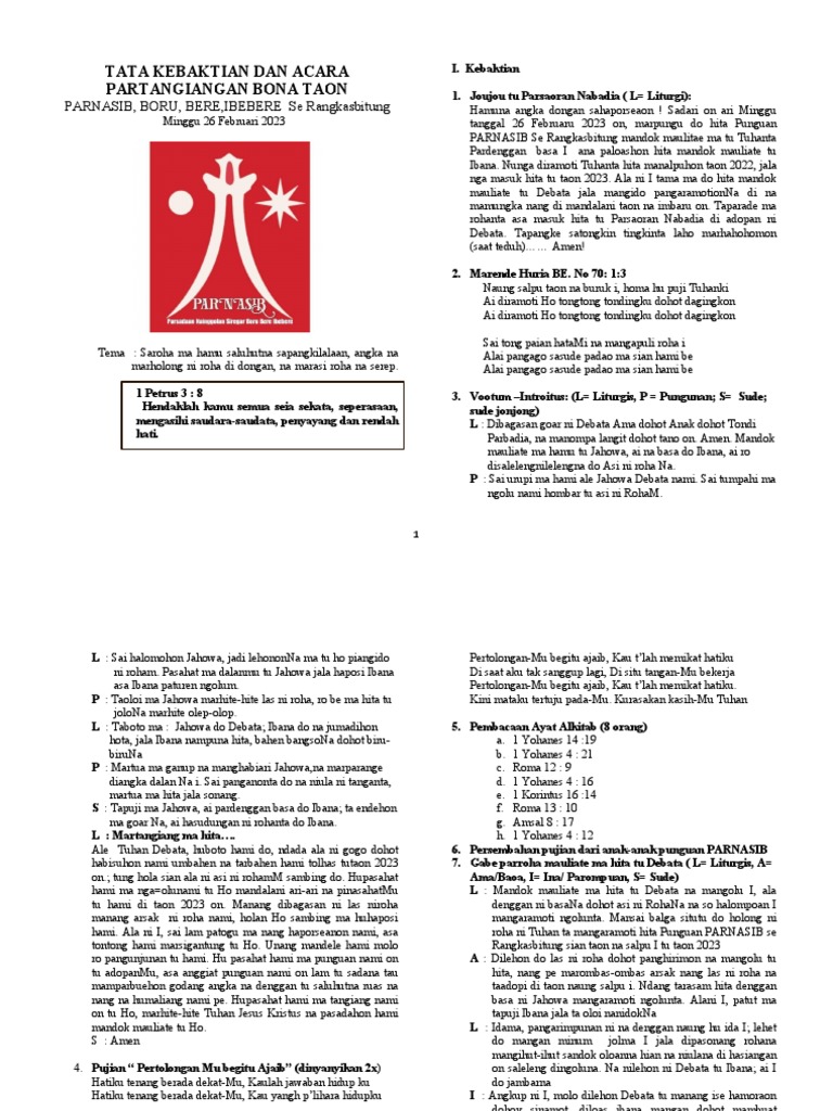 Tata Kebaktian Dan Acara Partangiangan Bona Taon | PDF