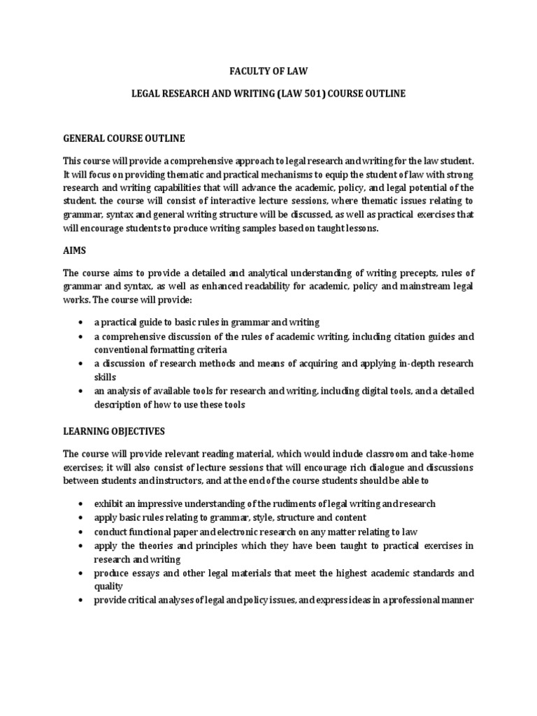 Legal Research and Writing Course Outline | PDF | Punctuation | Lecture