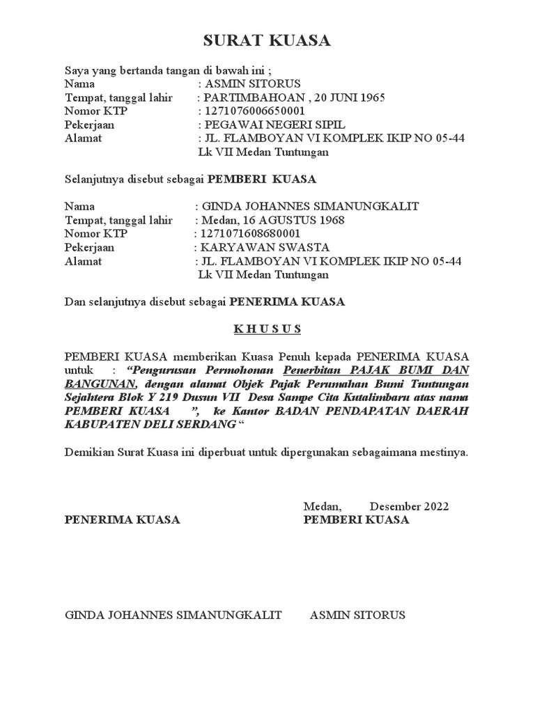 Surat Kuasa Pengurusan PBB Rumah | PDF