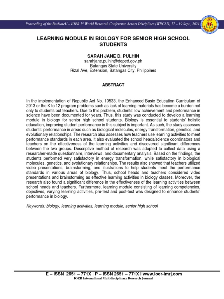 Biology Learning Module for High School | PDF | Science | Cognition