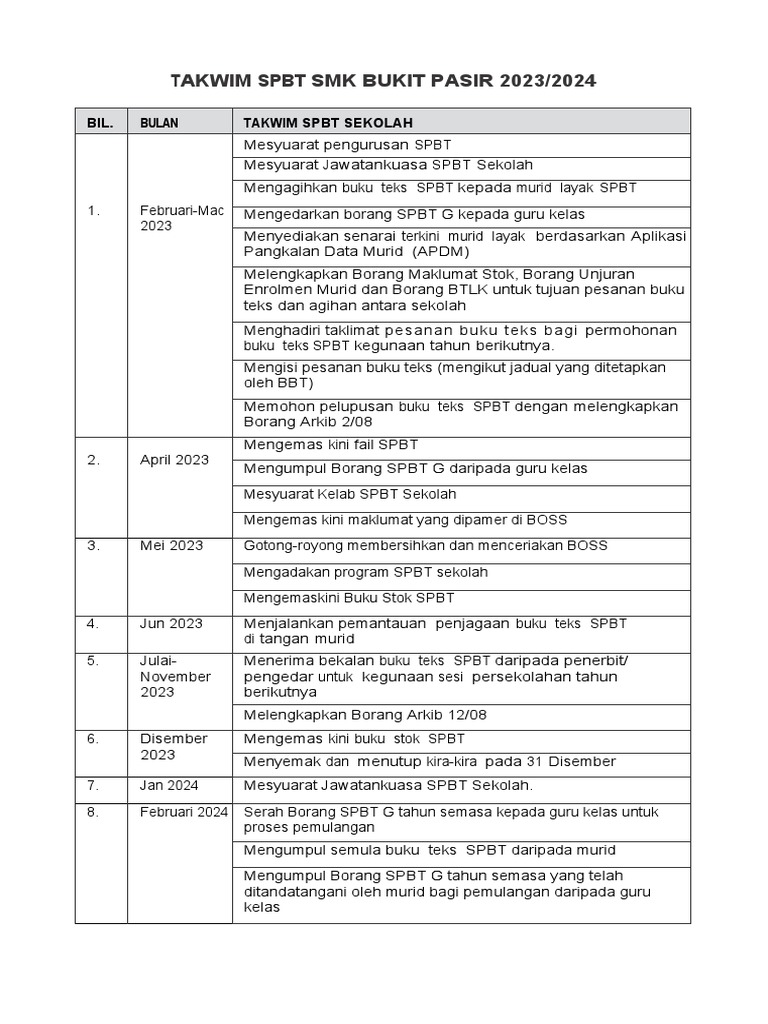 Takwim SPBT 2023-2024 | PDF