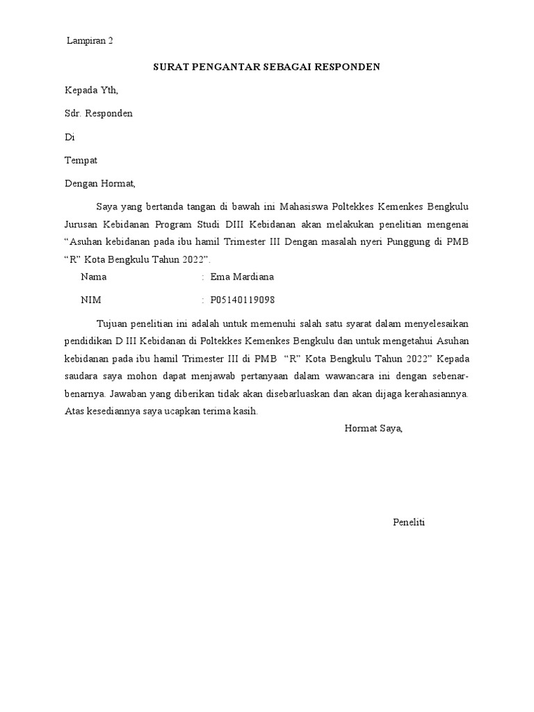 SURAT PENGANTAR SEBAGAI RESPONDEN | PDF