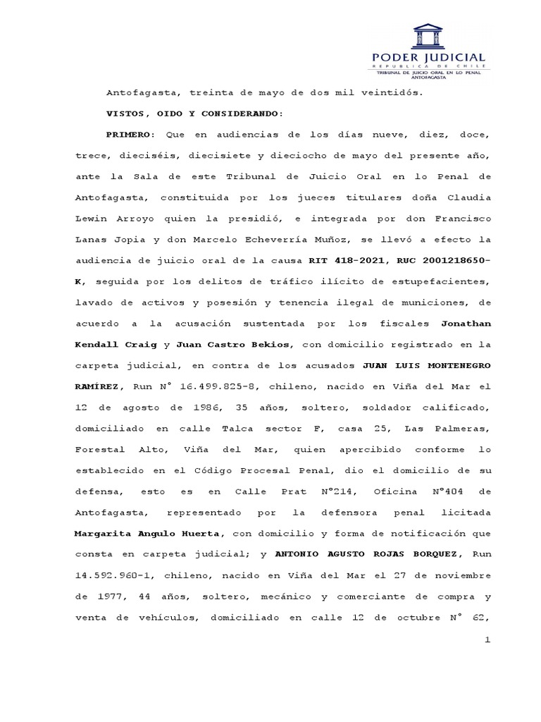 418-2021 Condena Por Trafico de Drogas y Lavado de Activos | PDF | Derecho penal | Comercio ...