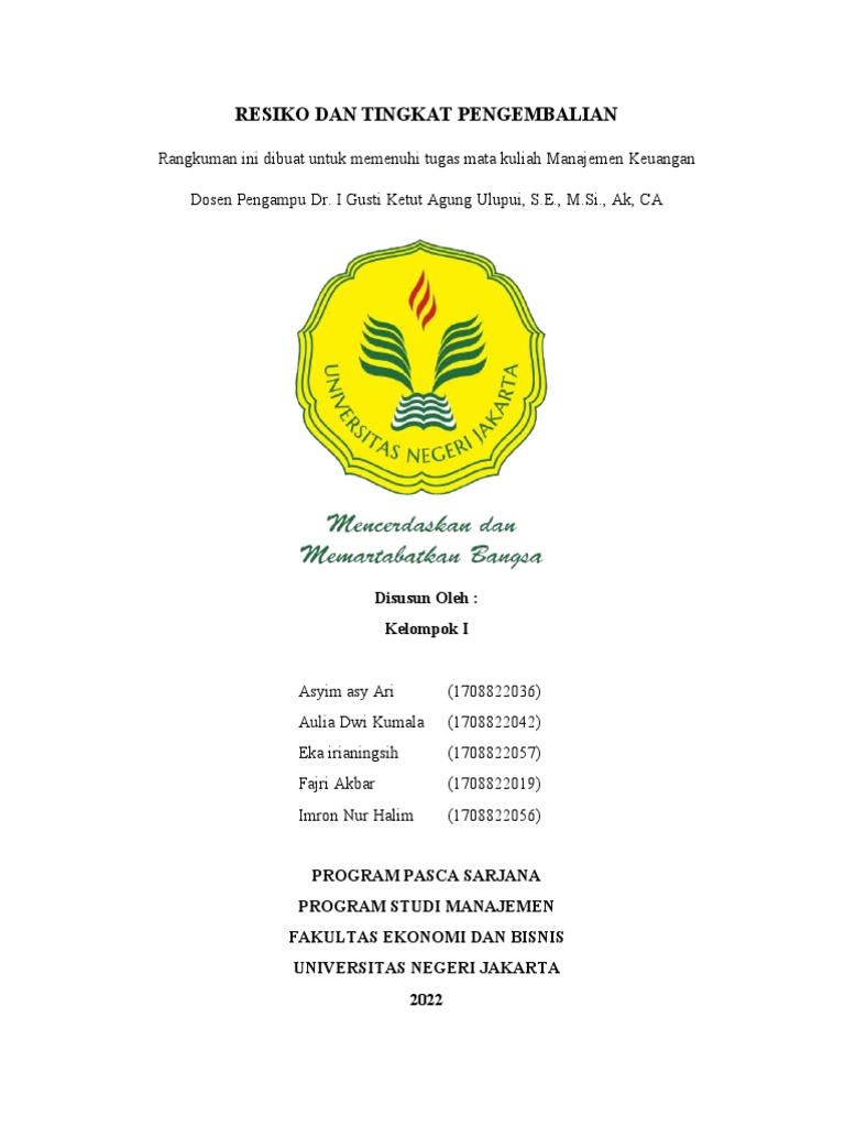 Kelompok 01 - Tugas Kelompok Manajemen Keuangan - Resiko Dan Tingkat ... Kelompok 01 - Tugas Kelompok Manajemen Keuangan - Resiko Dan Tingkat ...