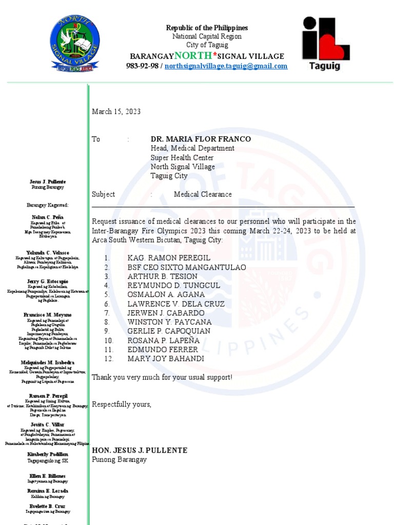 Sample Letter Requesting Medical Clearance | PDF