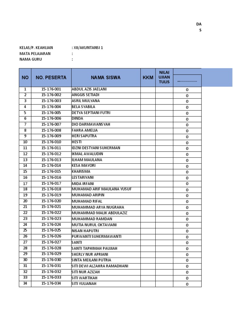 Daftar Nilai Us 22-23 | PDF