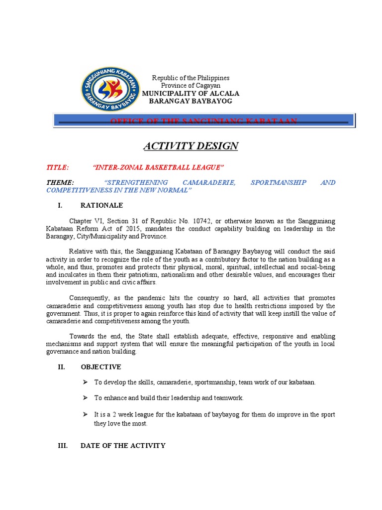 SK Inter Zonal Basketbaball Activity Design | PDF