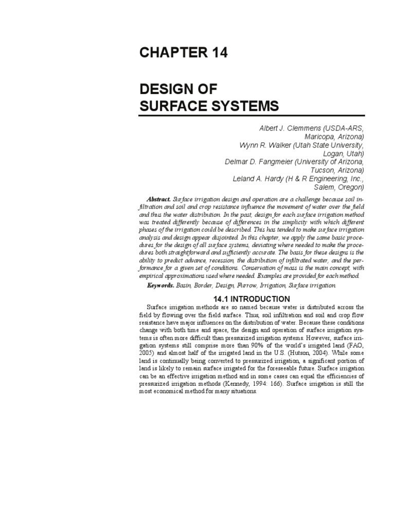 Asae Surface Irrigation Systems Chapter 14 PDF | PDF | Discharge (Hydrology) | Irrigation
