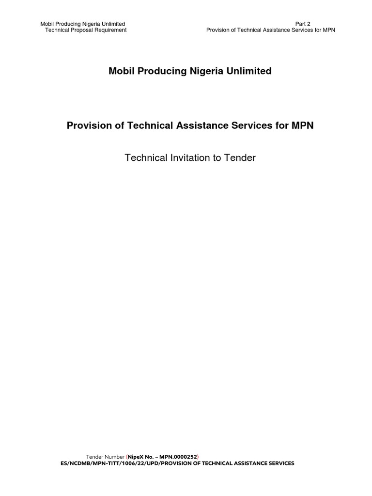 MPN Technical Assistance Tender Guide | PDF | Business