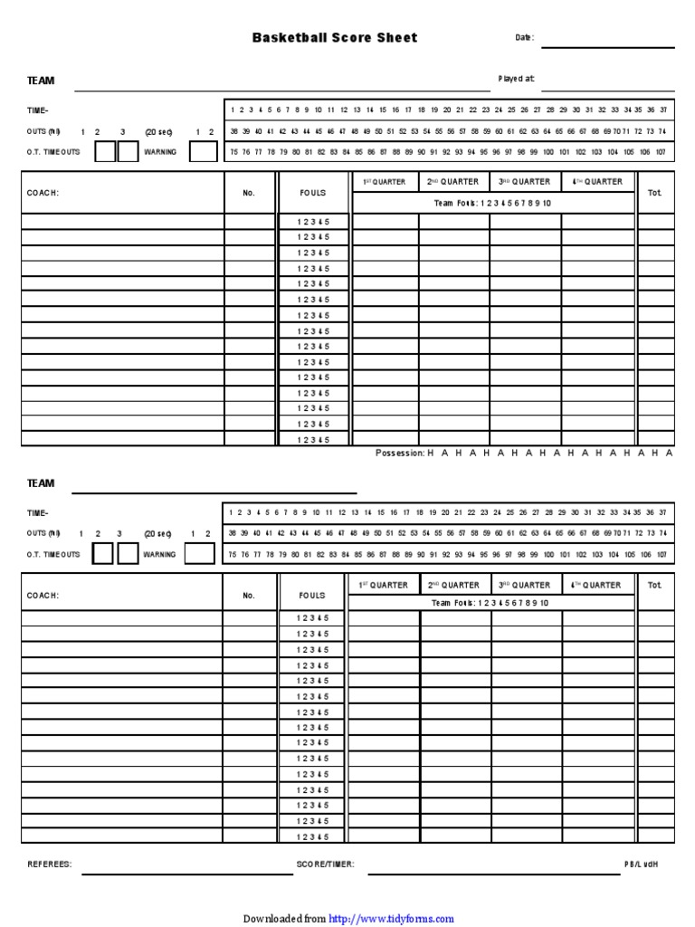 Printable Basketball Score Sheet | PDF | Sports | American Football