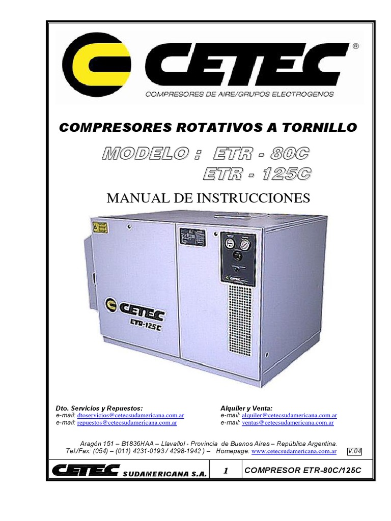 Manual ETR-080C-125C (V04) (2-03-10) PDF | PDF | Presión | Tornillo