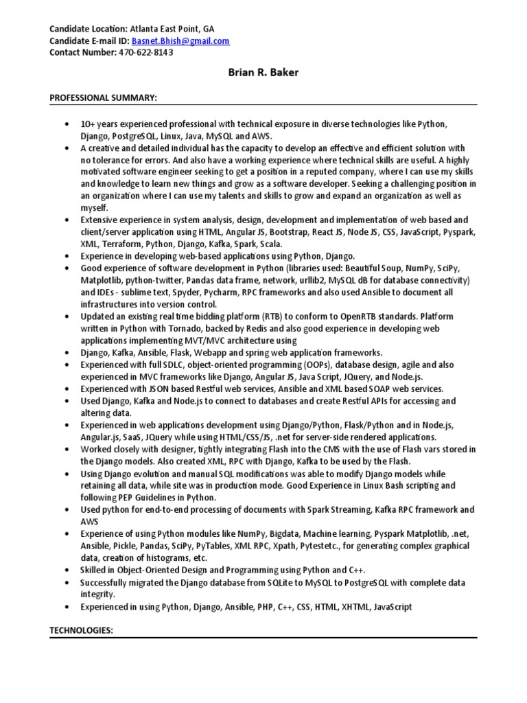 Brian R. Baker | PDF | Angular Js | Representational State Transfer