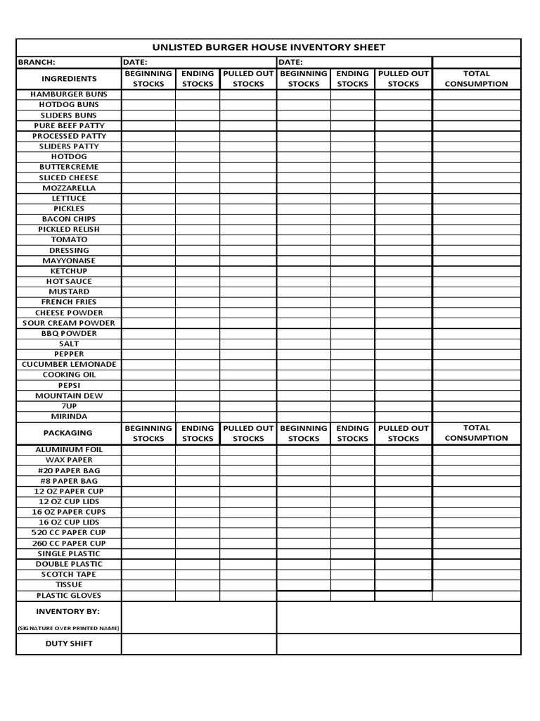 Inventory Sheet | PDF