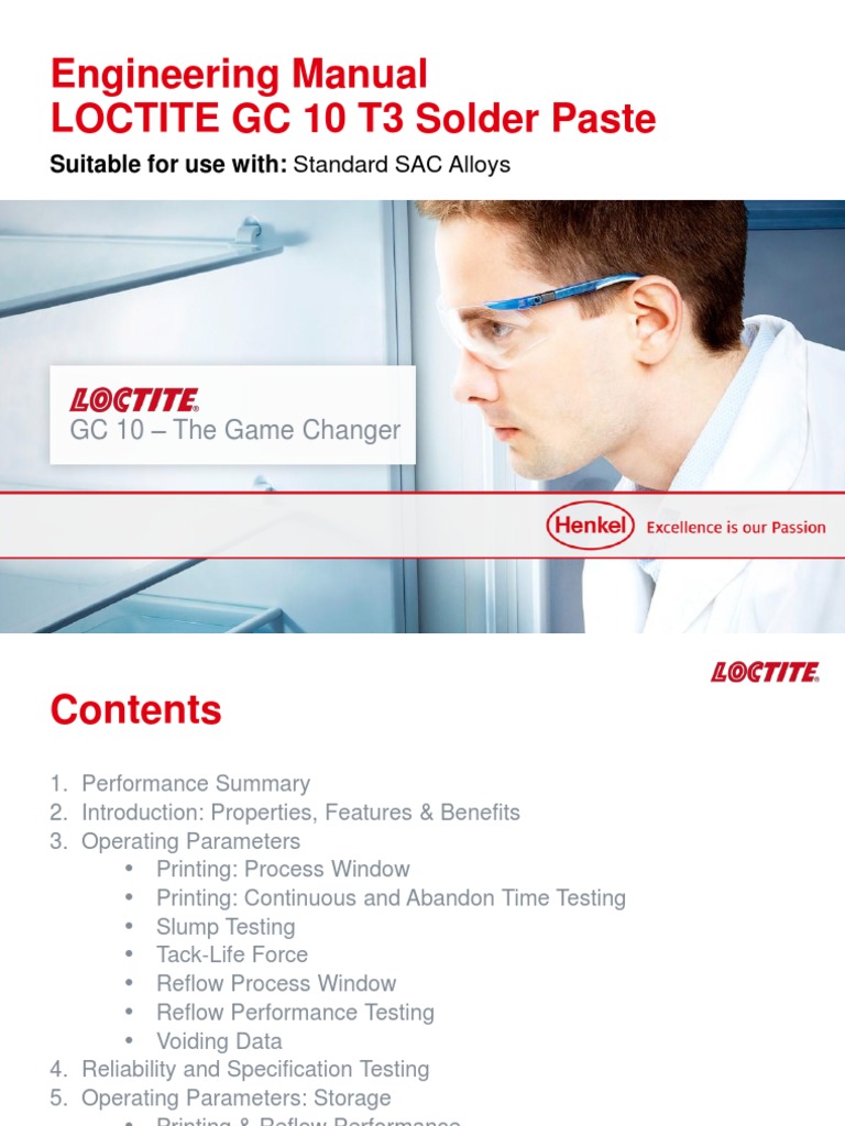 Engineering Manual LOCTITE GC 10 T3 Solder Paste: Suitable For Use With ...
