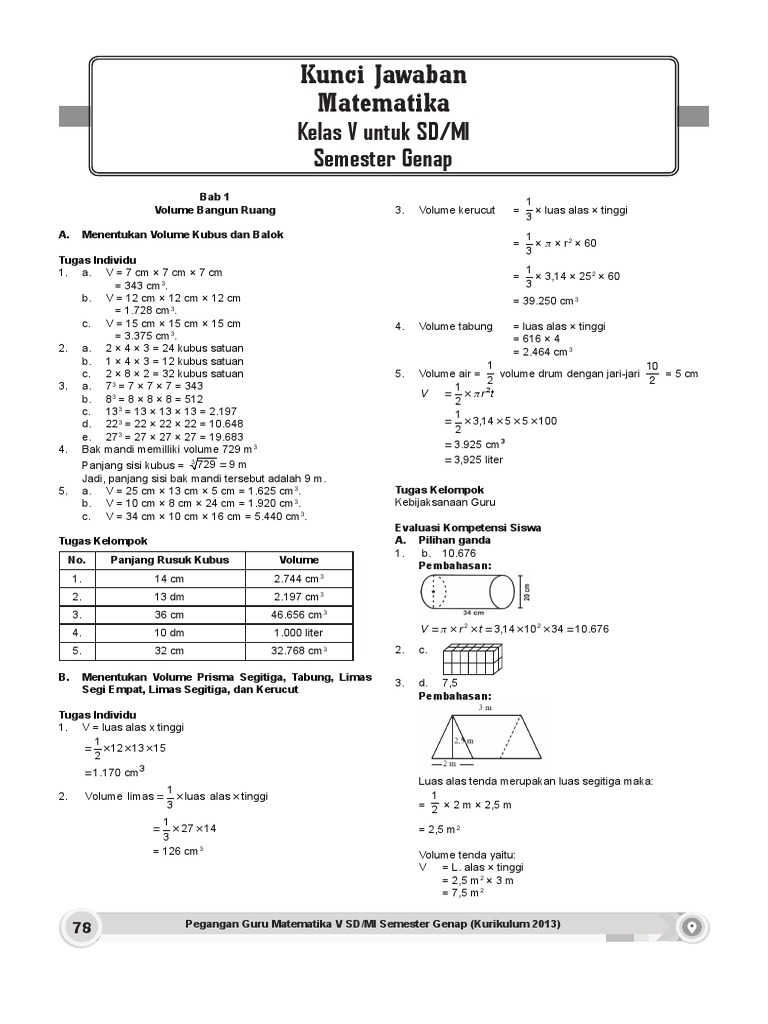 Kunci Matematika 5 SMT 2 | PDF