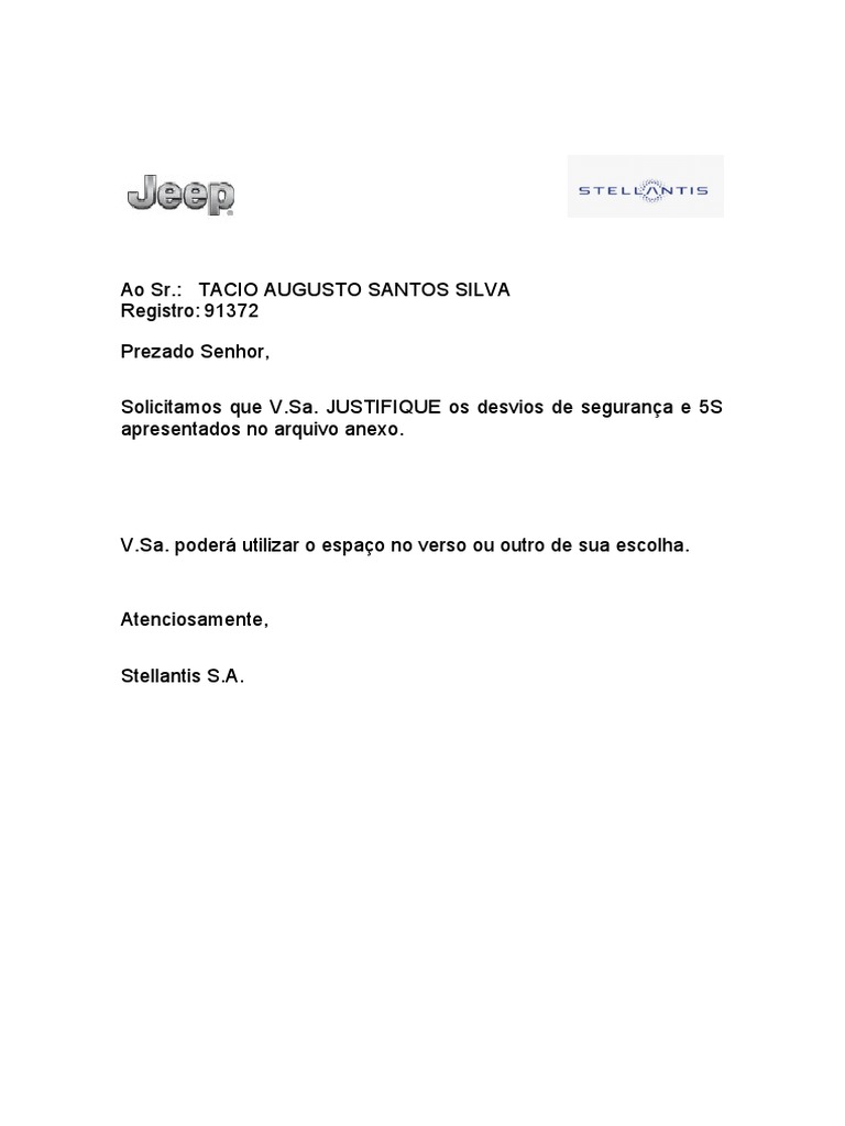 SOLICITAÇÃO JUSTIFICATIVA - MODELO Tacio | PDF