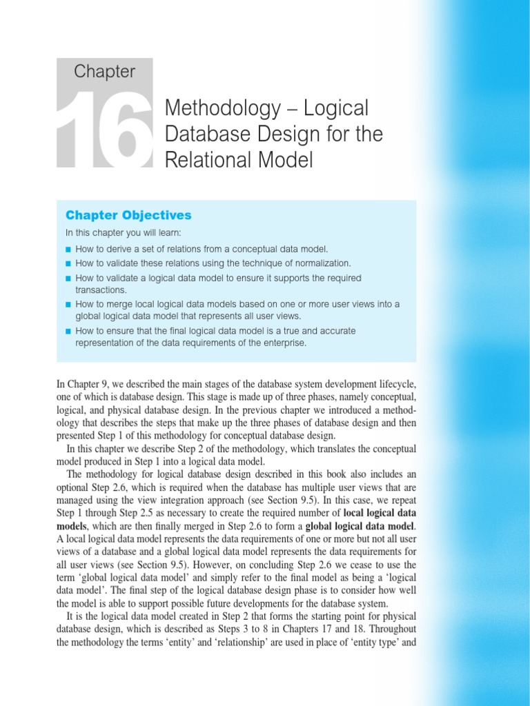 Chapter 16 - Logical Database Design | PDF | Conceptual Model | Relational Database