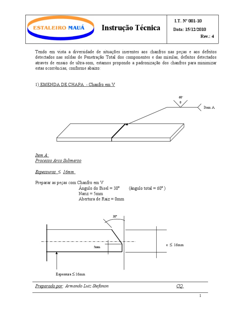 Instrução Técnica Padronização Chanfros | PDF