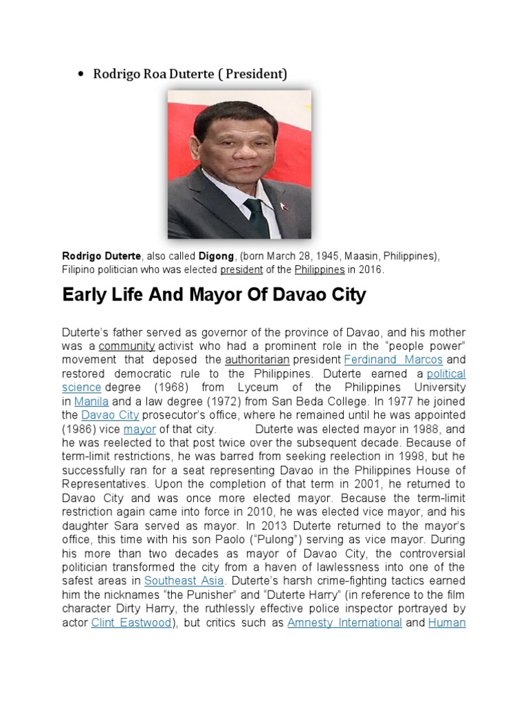 BIOGRAPHY | PDF | Rodrigo Duterte | Corazon Aquino