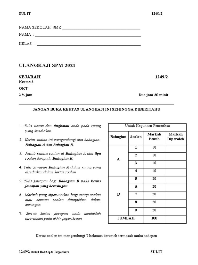 Soalan Sejarah Kertas 2 SPM | PDF