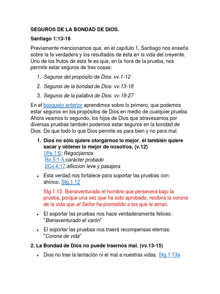 SEGUROS DE LA BONDAD DE DIOS Santiago 1 Continuacion | PDF | Pecado | Dios