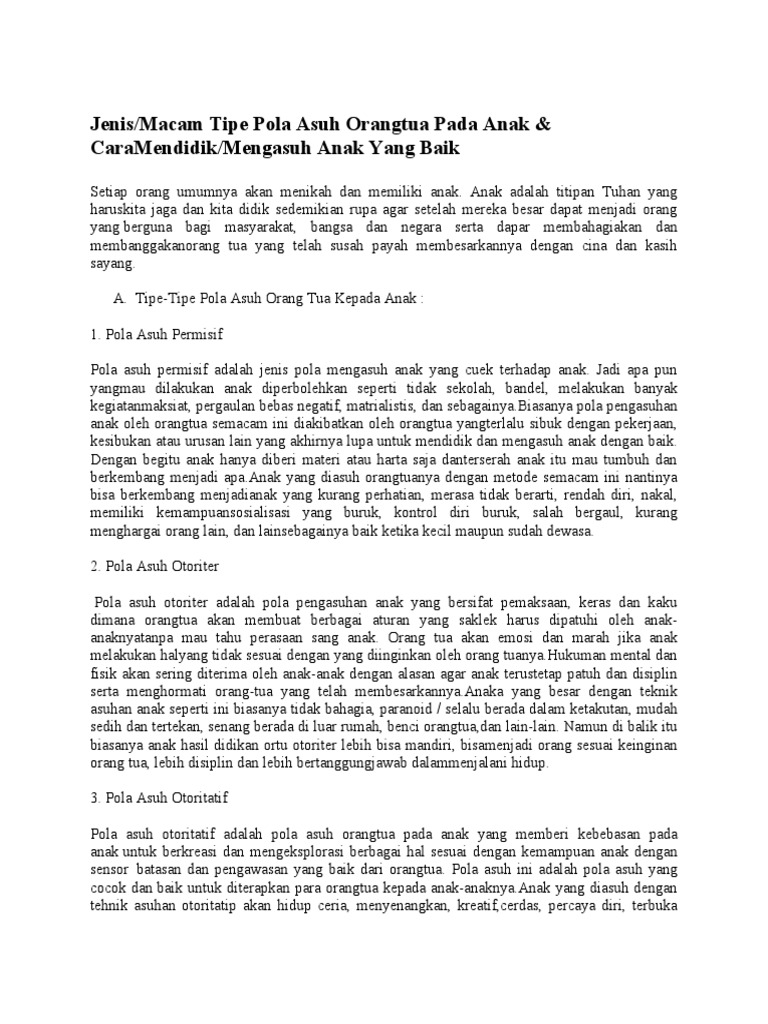 Jenis Pola Asuh Orang Tua | PDF