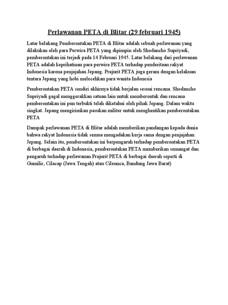 Perlawanan Peta Di Blitar Pdf
