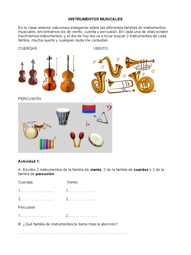 Actividad Primaria - Instrumentos Musicales Ii | PDF