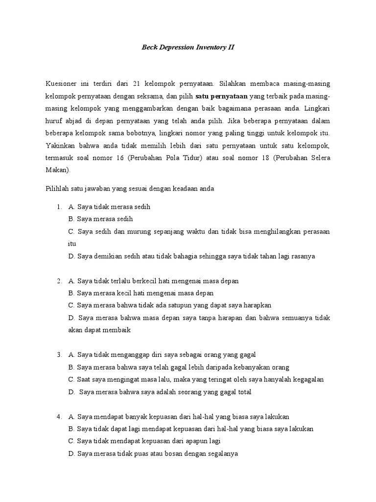 Beck Depression Inventory II | PDF