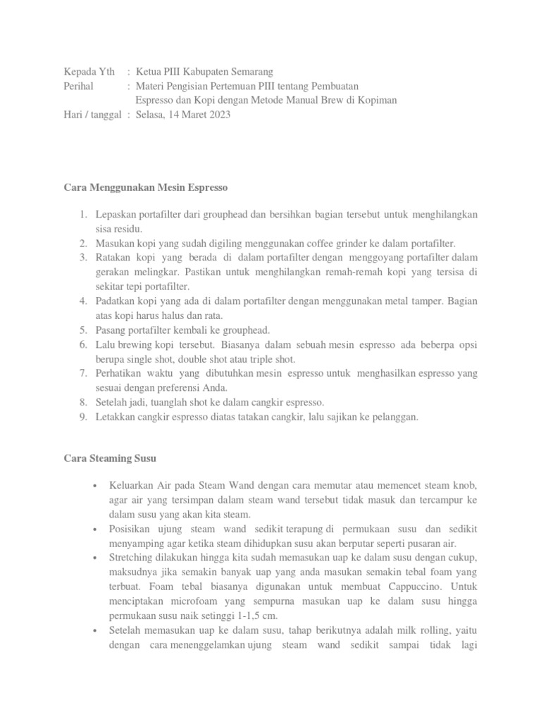 Panduan Membuat Espresso & V60 | PDF