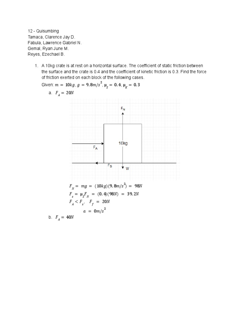 Forces and Frictions: Solving Mechanics Problems Involving Static and Kinetic Friction | PDF ...