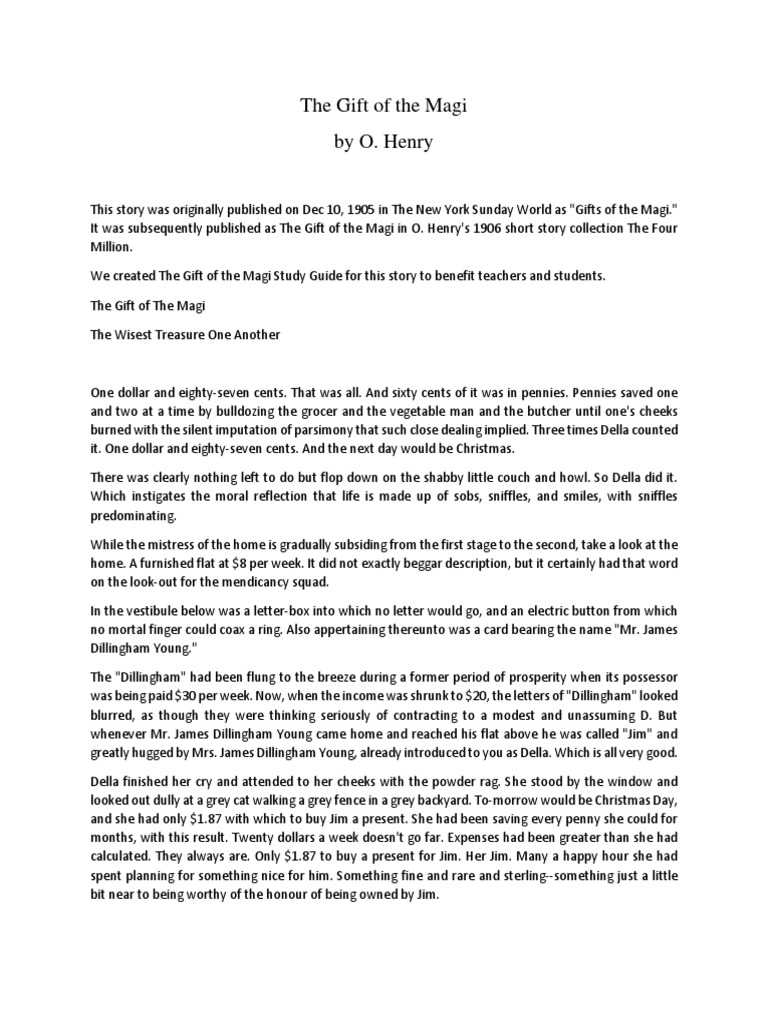 The Gift of The Magi - Critical Analysis | PDF | Home & Garden ...