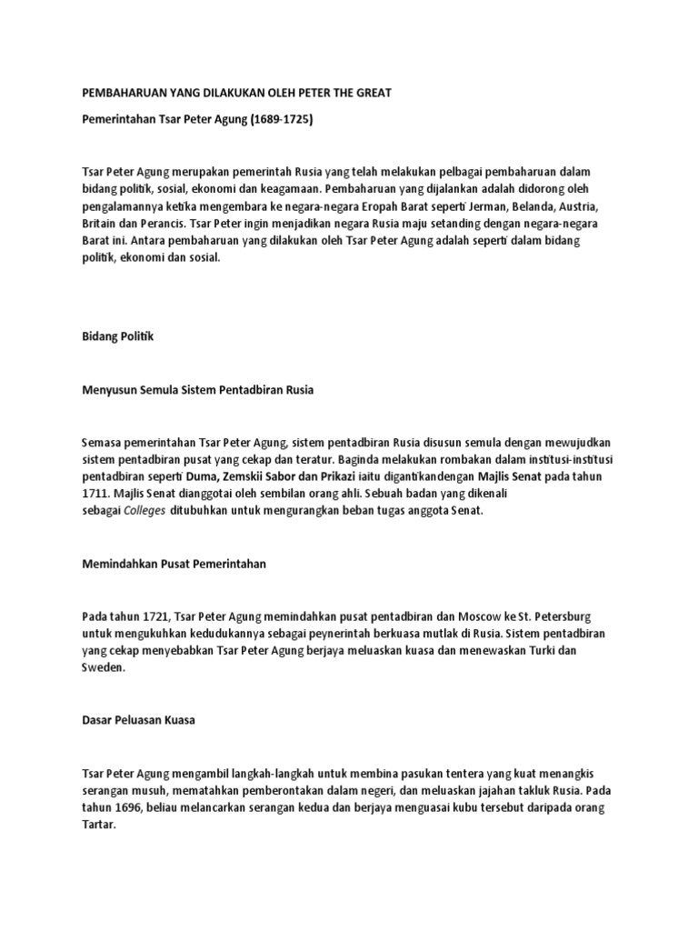 Pembaharuan Yang Dilakukan Oleh Peter The Great | PDF